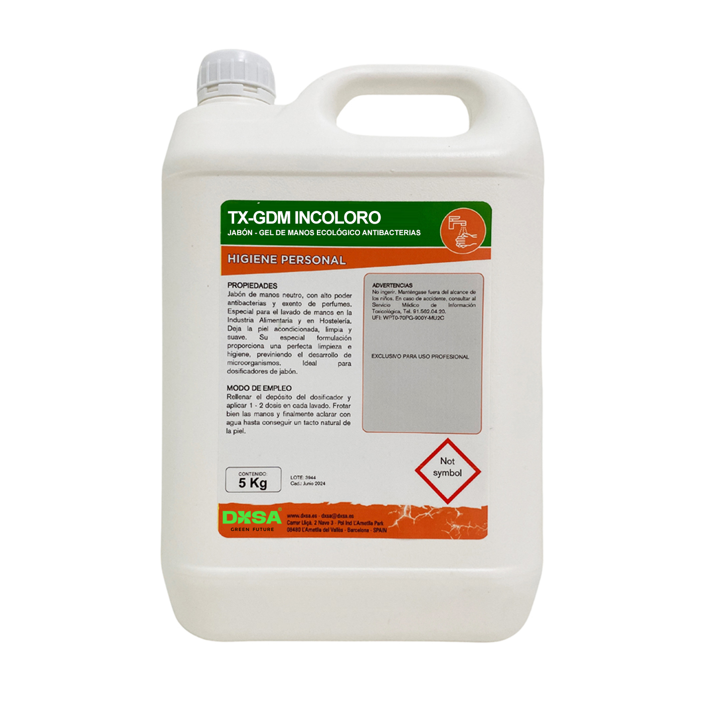 TX-GDM INCOLORO Jabón-gel De Manos Ecológico Antibacterias | DXSA